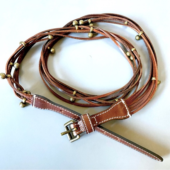 J. Crew | Accessories | J Crew Brown Leather Multistrap Belt With Brass ...